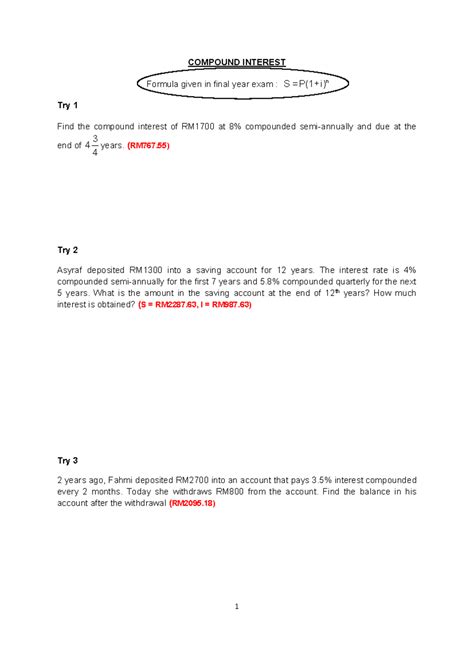 Tutorial Compound Interest Compound Interest Formula Given In Final