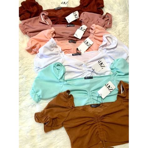 Branded Sexy Crop Top Puff Sleeves Zara Trendy Top For Women With Tag