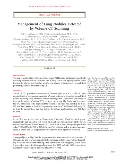 PDF Management Of Lung Nodules Detected By Volume CT Scanning