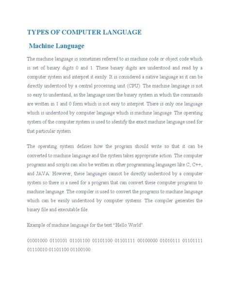 Types Of Computer Language Machine Language Pdf Assembly Language Programming