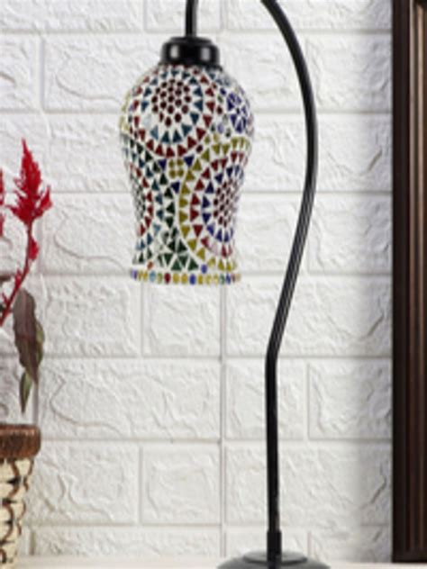 Buy Devansh White And Red Mosaic Design Glass Table Lamp With Iron Curvy