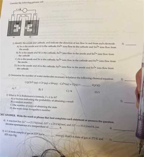 Solved Consider The Following Galvanic Cell 1 1 Identify