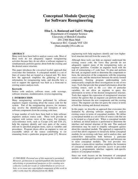 Pdf Conceptual Module Querying For Software Reengineering