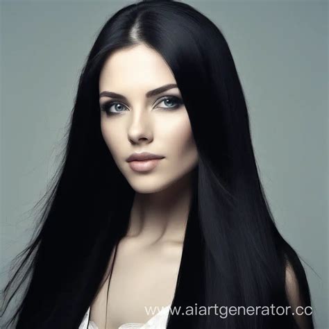 European Girl With Long Black Hair Ai Art Generator