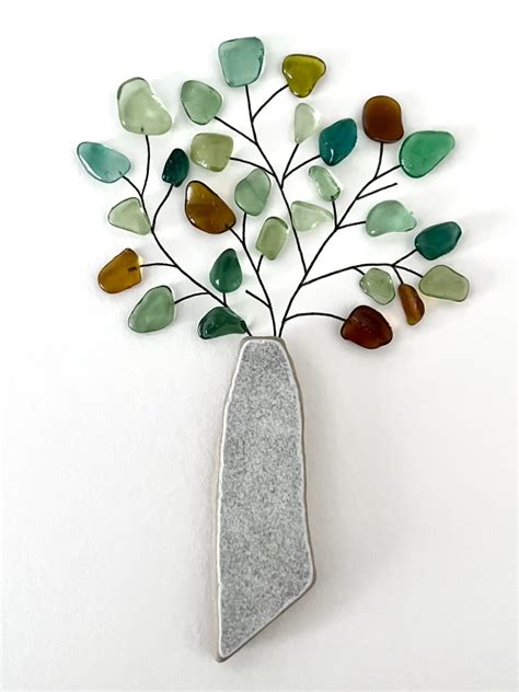 Pottery Vase With Sea Glass Plant Personalized Sea Glass T