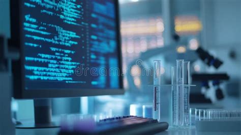 Lab Workstation With Computer And Glassware For Scientific Research And