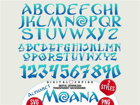 Moana Alphabet Font Collection Svg Png Vaiana Movie Inspired Letters Numbers Gradient Font