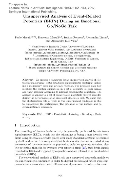 PDF Unsupervised Analysis Of Event Related Potentials ERPs During An Emotional Go NoGo Task