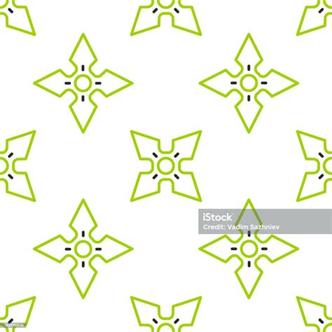 Ligne Ninja Japonais Shuriken Icône Isolée Motif Sans Couture Sur Fond