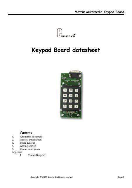 Keypad Board Datasheet Darlas