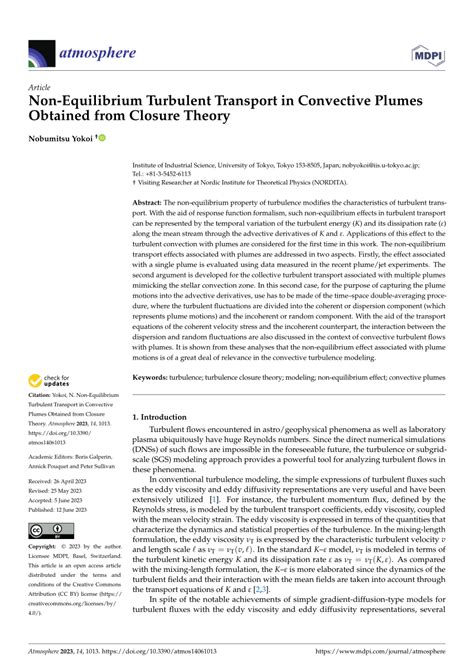 Pdf Non Equilibrium Turbulent Transport In Convective Plumes Obtained