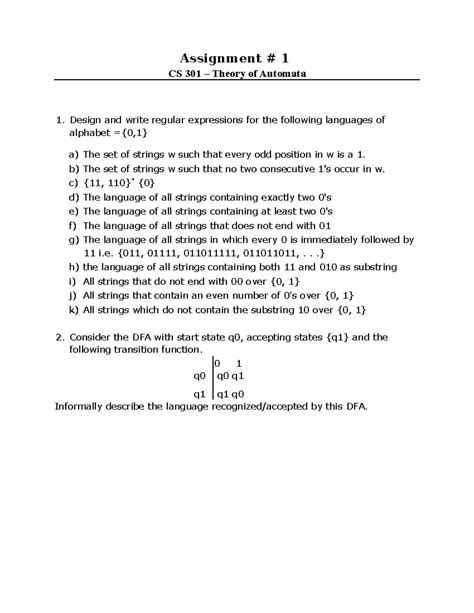Theory Of Automata Assignment 01 Regular Expressions Assignment