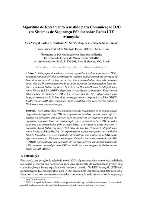 PDF Algoritmo de Roteamento Assistido para Comunicação D D em Sistemas de Segurança Pública