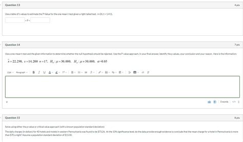 Solved Question Pts Use A Table Of T Values To Estimate Chegg