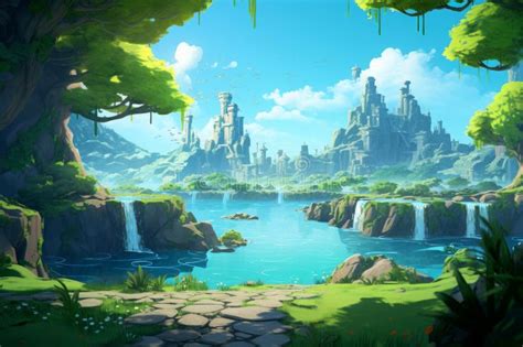 Game 2d Platformer Background In Cartoon Style Generate Ai Stock Image