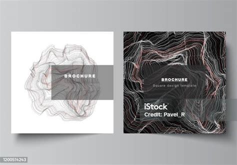 두 개의 정사각형 형식의 편집 가능한 레이아웃의 최소 벡터 그림은 브로셔 전단지 잡지에 대한 디자인 템플릿을 다룹니다 3d 그리드 표면 파급 효과가있는 물결 모양의 벡터