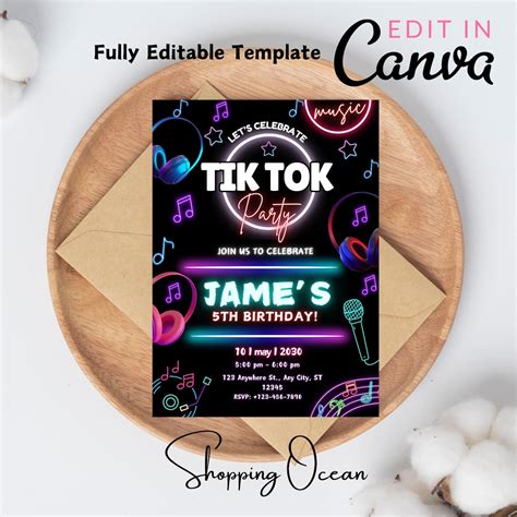 Tiktok Birthday Invitation Tik Tok Invite Printable Editable Party