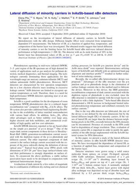 Pdf Lateral Diffusion Of Minority Carriers In Inassb Based Nbn Detectors
