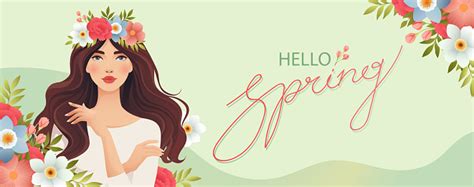 봄 패션 배경 안녕하세요 아름다운 여성 밝은 꽃 글자가 있는 봄 시즌 배너입니다 포스터 배너 전단지 카드 소셜 미디어 게시물 프로모션에 대 한 벡터 일러스트 레이 션 디자인