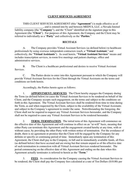 Free Printable Virtual Assistant Contract Templates Word Pdf