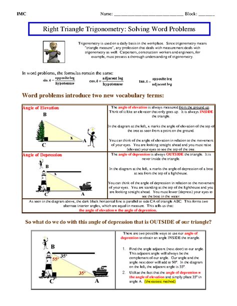 Right Triangle Application Notes Imc Name