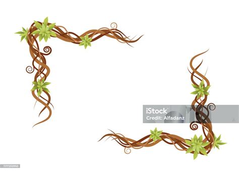 포도 나무 식물 추상적 인 녹색 야생 분기 프레임 흰색 배경에 고립 된 평면 벡터 그림 나뭇가지에 대한 스톡 벡터 아트 및 기타 이미지 나뭇가지 낙서 드로잉 디자인