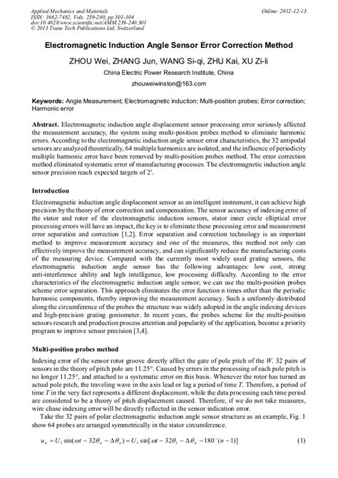 Electromagnetic Induction Angle Sensor Error Correction Method Scientificnet