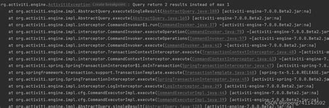 Activiti工作问题记录：orgactivitiengineactivitiexception Query Return 2