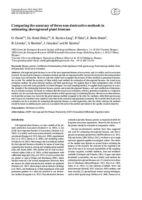 Pdf Comparing The Accuracy Of Three Non Destructive Methods In Estimating Aboveground Plant