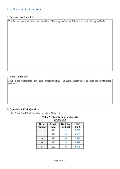 Lab B Lab Report Lab Session B Buckling Introduction Marks This Lab Section Is