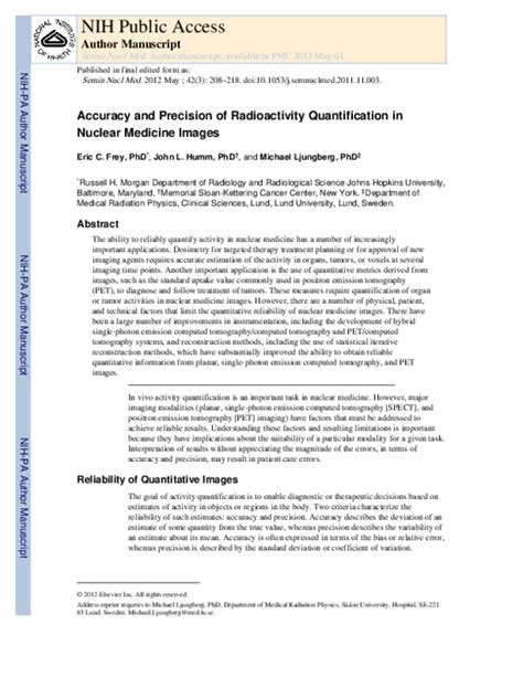 Pdf Accuracy And Precision Of Radioactivity Quantification In Nuclear