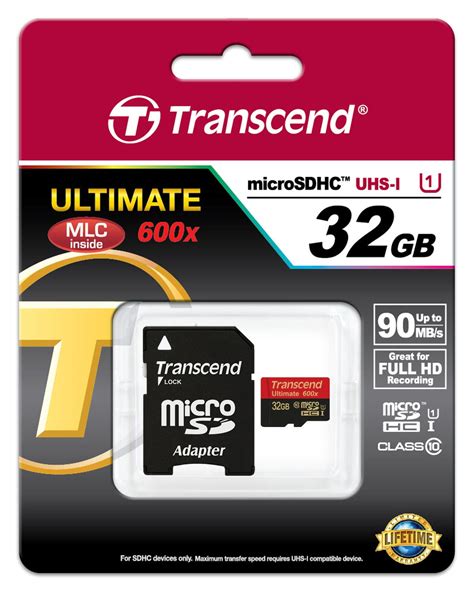 Transcend 32GB microSDHC Class10 UHS-I מהירות x600 - 2click