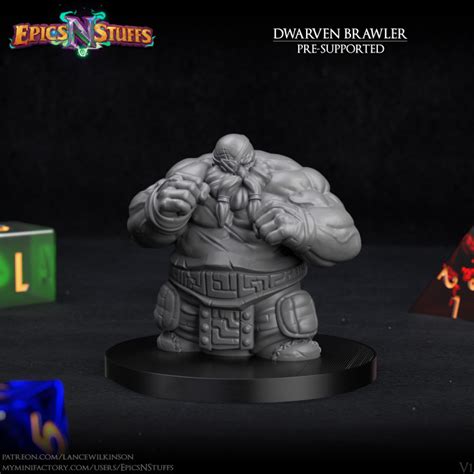 3d Printable Dwarf Brawler Miniature Pre Supported By Epics N Stuffs
