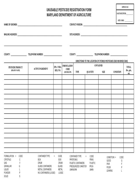 Fillable Online Mda Maryland UNUSABLE PESTICIDE REGISTRATION FORM Fax