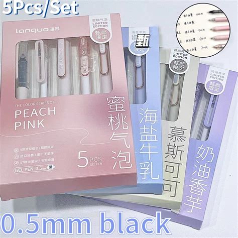 5 Pçs Set 0 5mm INS Press Pen Gel Tinta Preta Conjunto Esferográfica