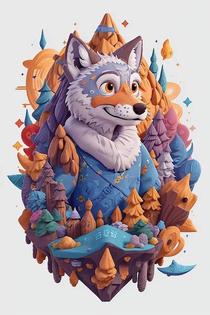Premium Ai Image Wise Wolf Isometric Tshirt Desig
