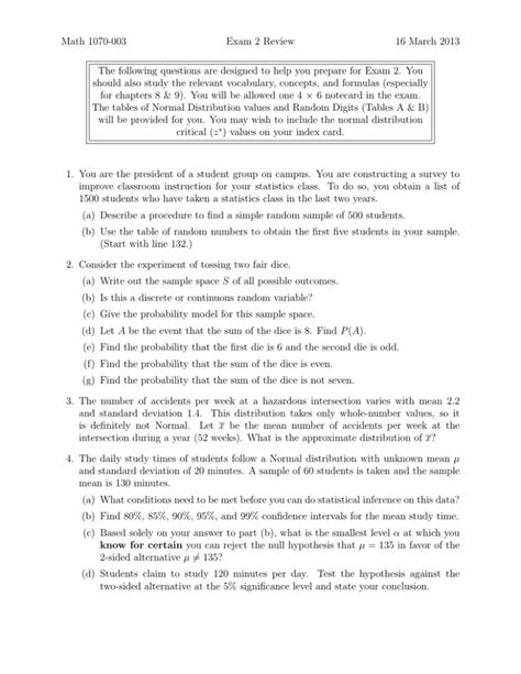 Math 1070 003 Exam 2 Review 16 March 2013