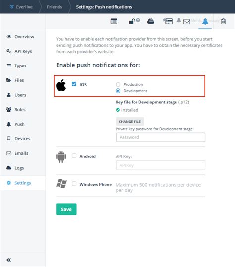 using everlive push notifications service in your native ios