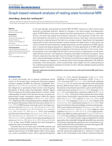 PDF Graph Based Network Analysis Of Resting State Functional MRI