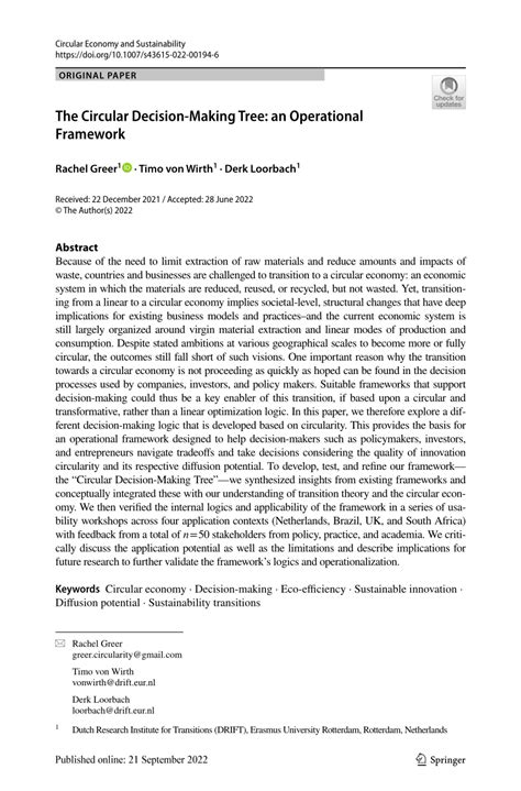 Pdf The Circular Decision Making Tree An Operational Framework