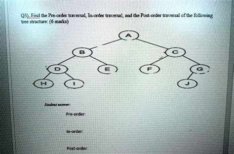 solved q3 eind the pre order traversal in order traversal ad the post