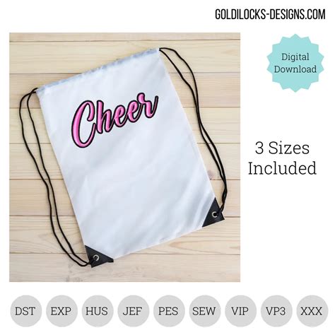 Cheerleader Cheer Script Two Color Outlined Machine Embroidery Design Goldilocks Designs