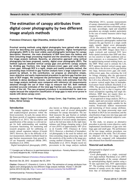 Pdf The Estimation Of Canopy Attributes From Digital Cover