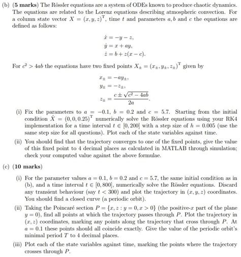 solved 5 marks the rössler equations are a system of odes