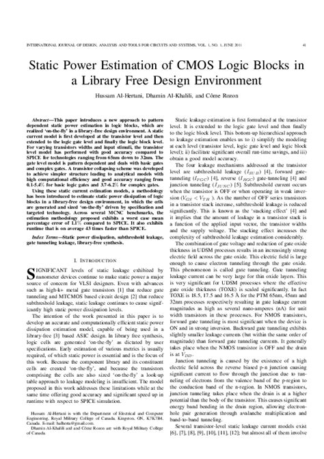 Pdf Static Power Estimation Of Cmos Logic Blocks In A Library Free Design Environment