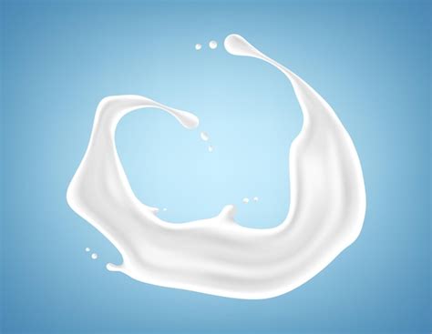 우유 스플래시 파란색 배경에 고립입니다 현실적인 벡터 일러스트 레이 션 프리미엄 벡터