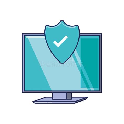 Computer Monitor With Shield Secure Stock Vector Illustration Of