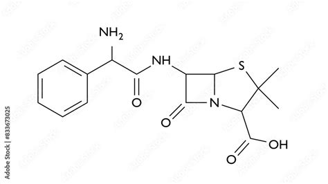 Ampicillin Molecule Structural Chemical Formula Ball And Stick Model