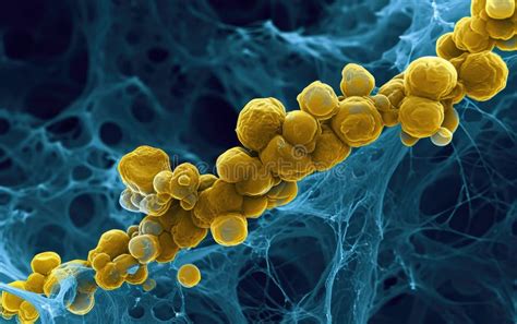 Highly Detailed Close Up Of Yellow Spherical Microorganisms Or Bacteria