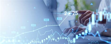 Man Finger Touch Graph Line With 2025 Forex Candlesticks With Rising Dynamics Stock